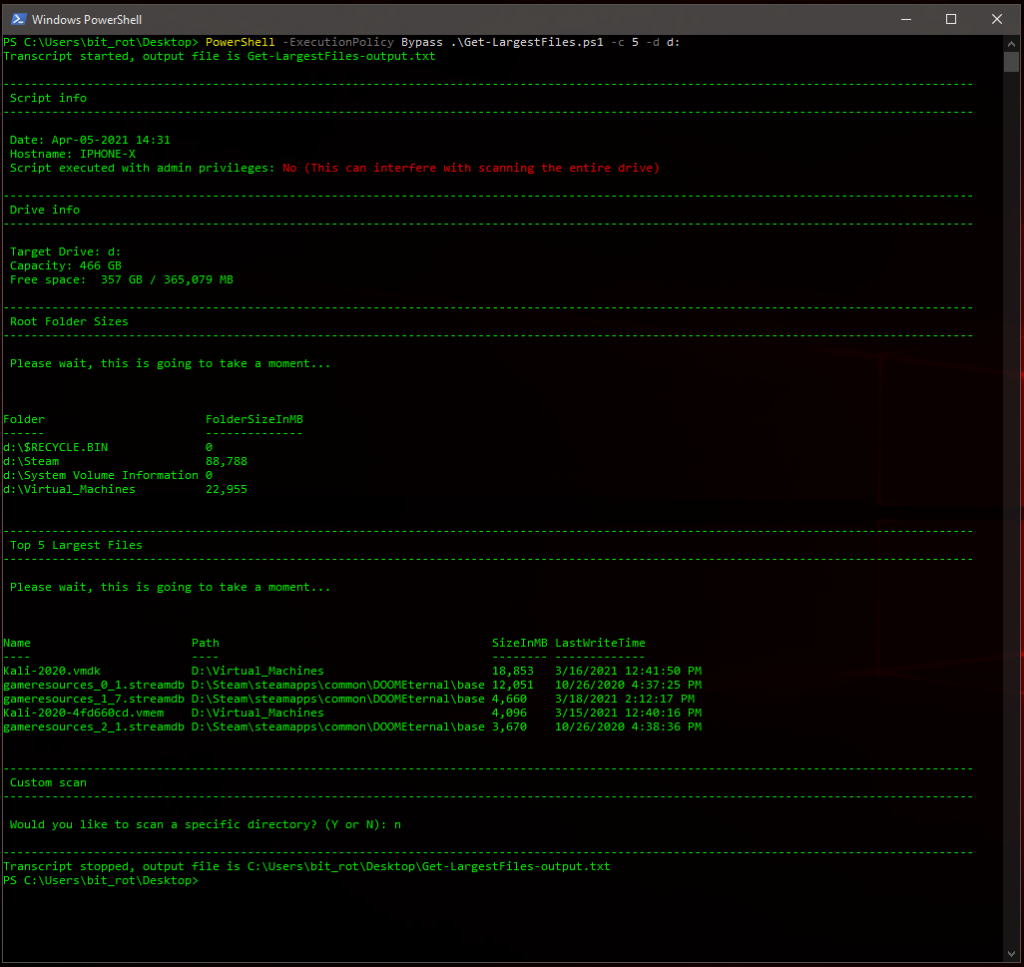 Revisiting & Revising An Old PowerShell Tool – Quickly Find The Largest Files | RobWillis.info